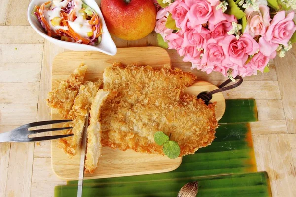 Fried dory fish with vegetable salad delicious — Stock Photo ...