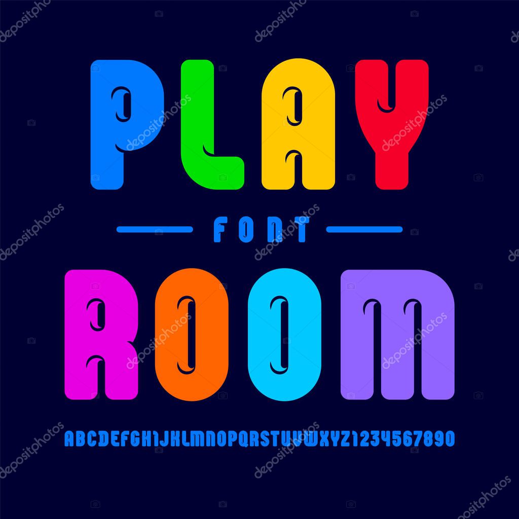 Linda fuente brillante, alfabeto en el estilo de dibujos animados ...
