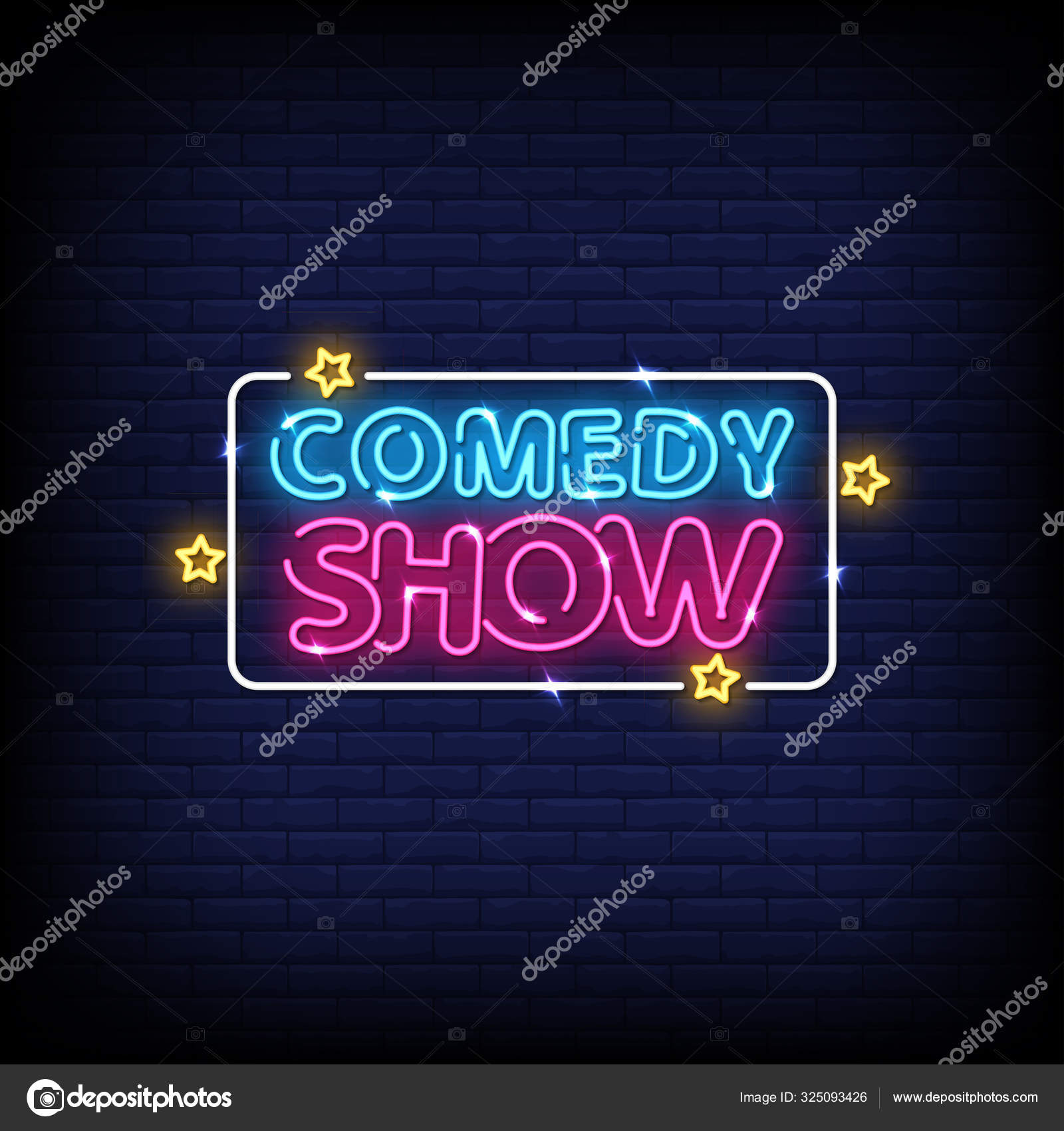 Comedy Show Lettering Text Effect Neon Light Banner Poster Vector Stock ...