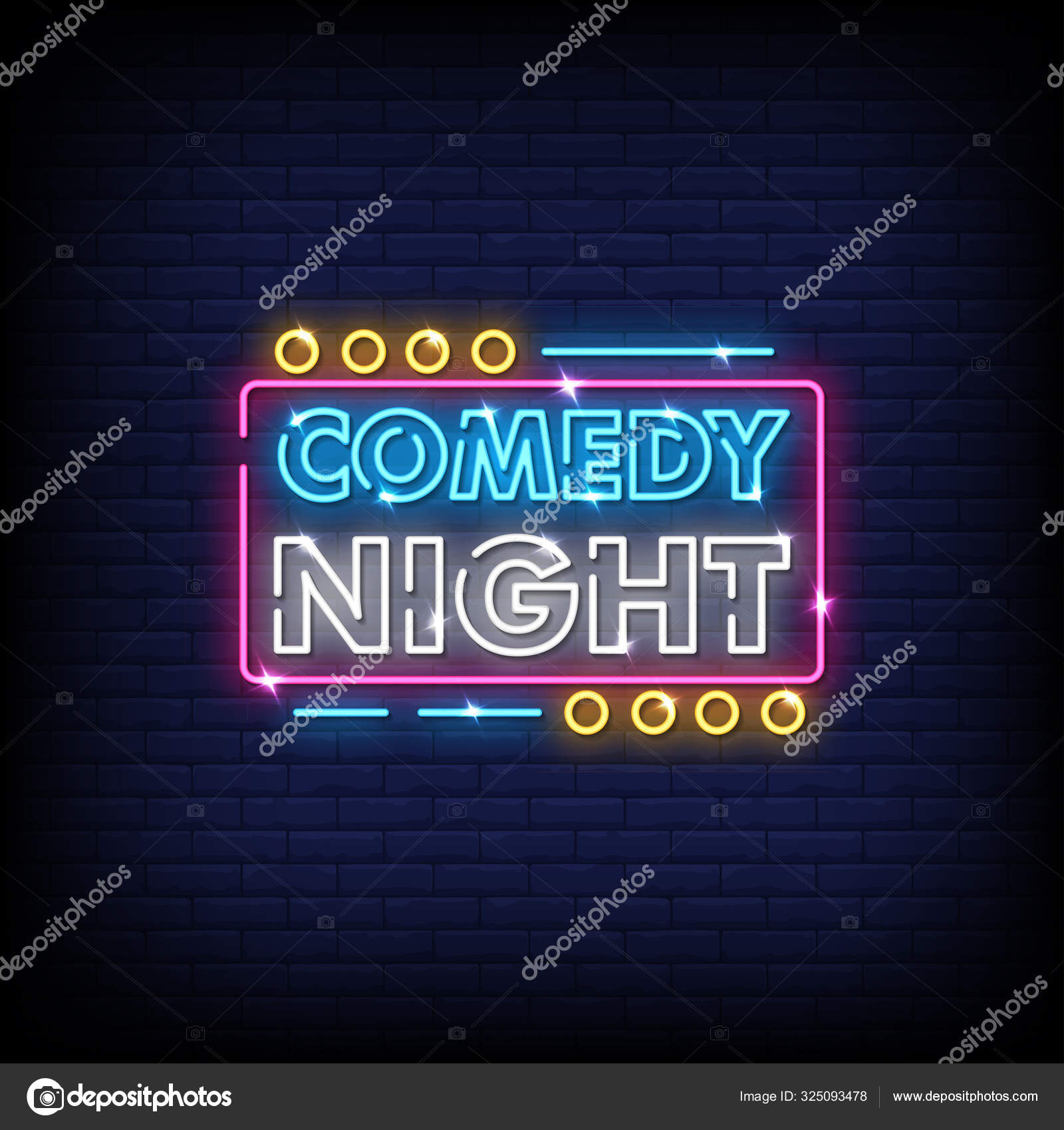 Comedia Night Lettering Text Effect Neon Inglés Light Banner Poster ...