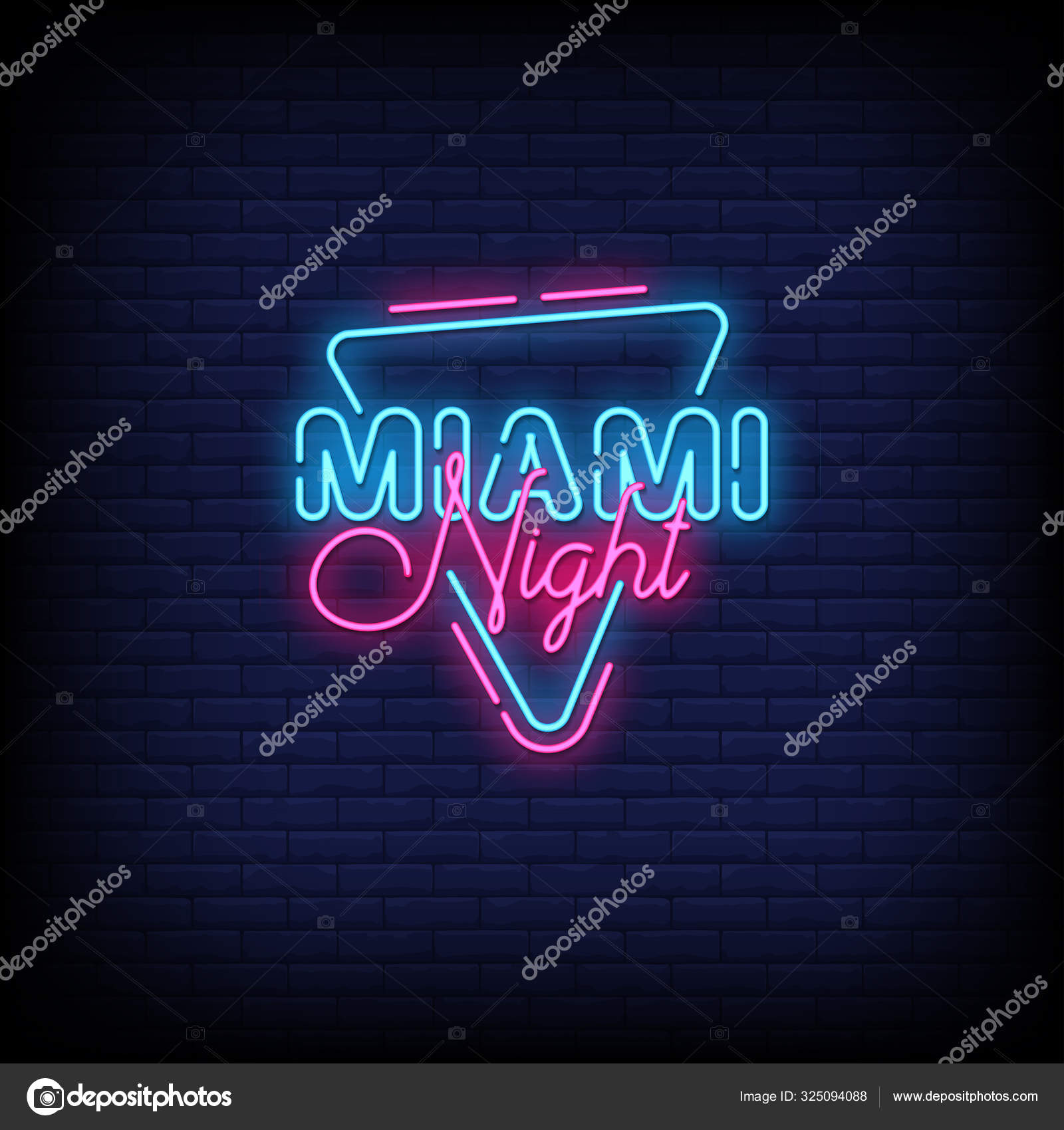 Miami Night Lettering Text Effect Neon Light Banner Poster Vector Stock ...