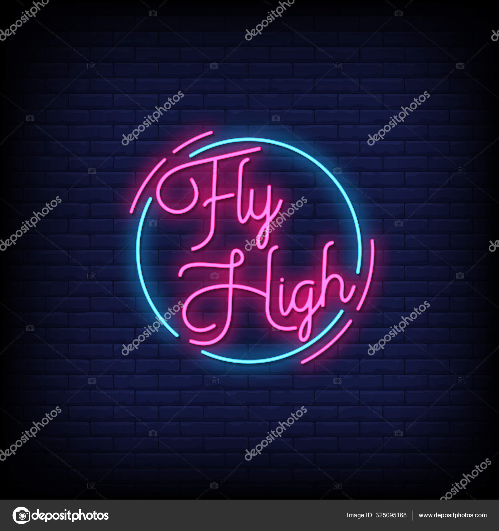 Fly High Lettering Text Effect Neon Light Banner Poster Vector Stock ...