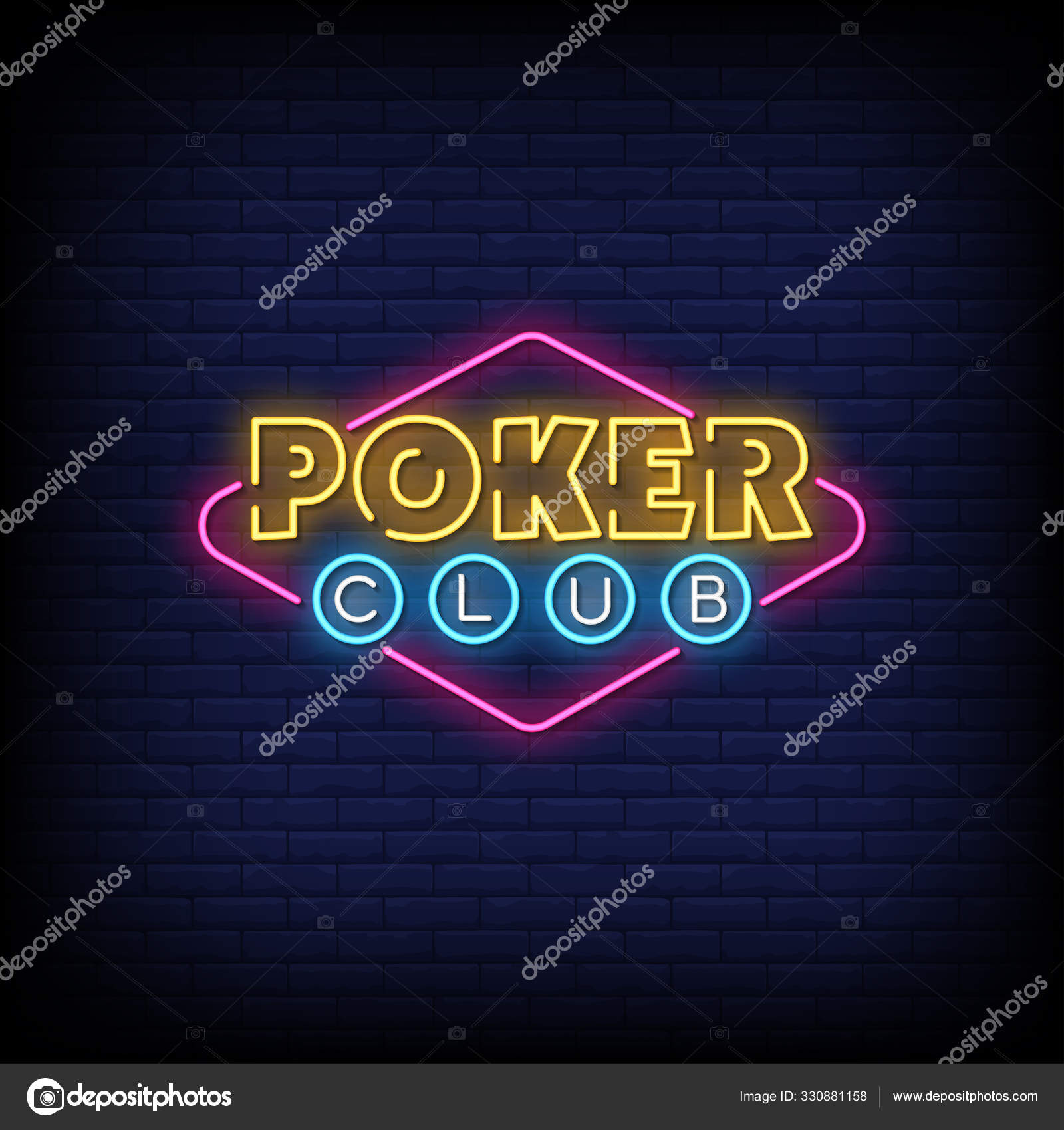 Glowing Lettering Poker Club Dark Wall Background Stock Vector by ...