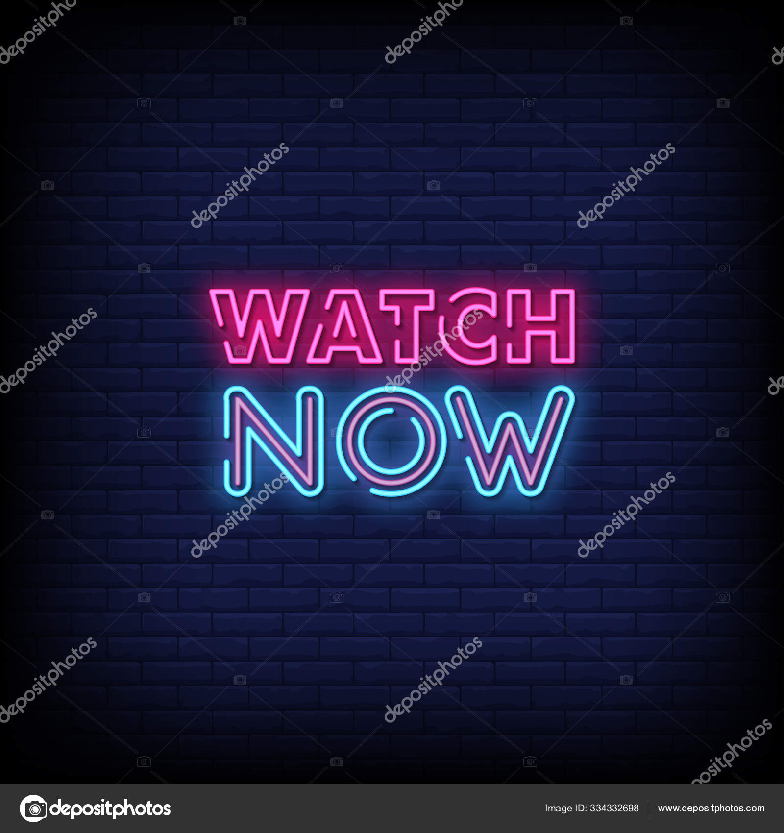 Watch Now Glowing Lettering Dark Wall Background Simply Vector ...
