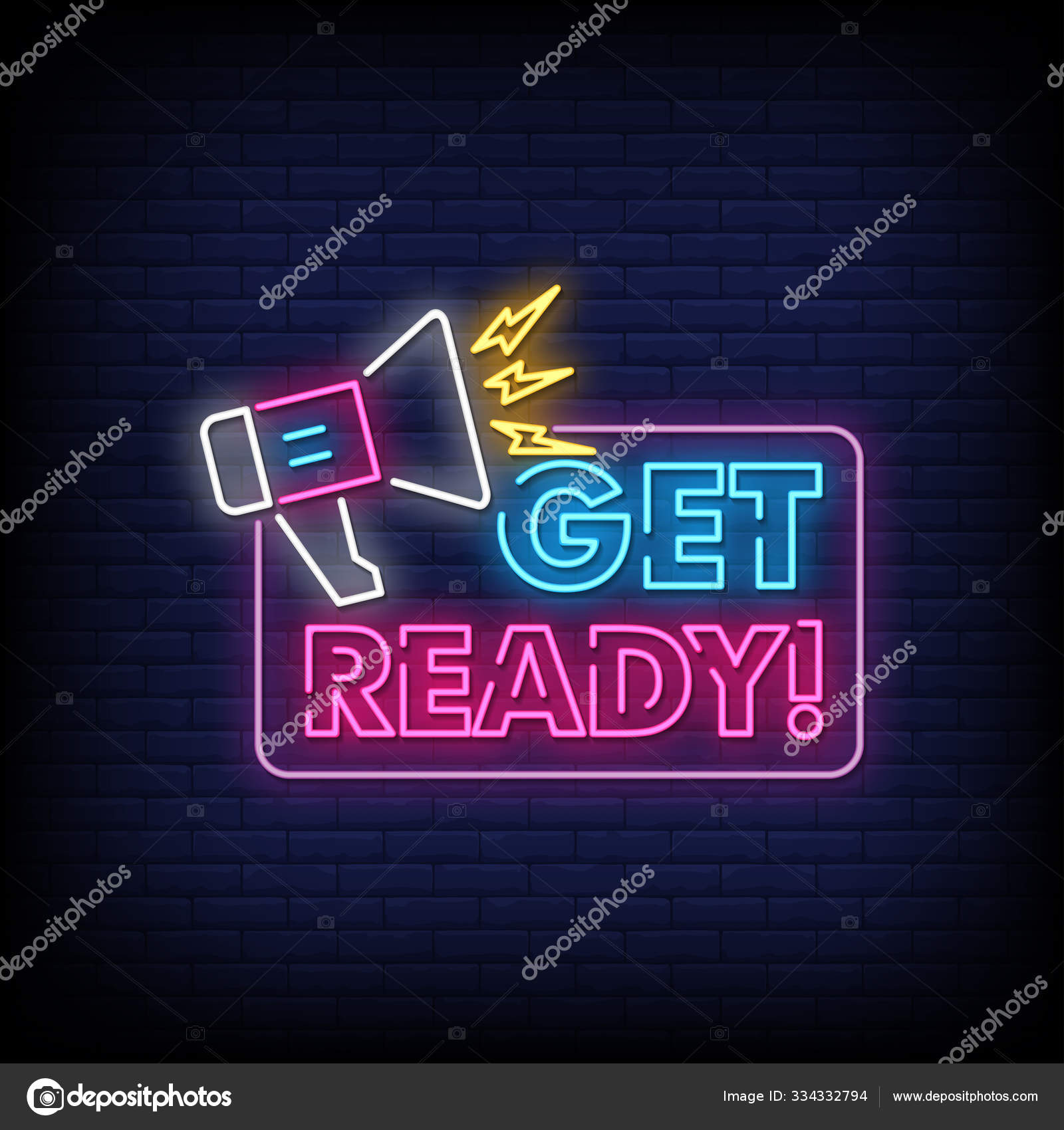 Get Ready Glowing Lettering Dark Wall Background Simply Vector ...