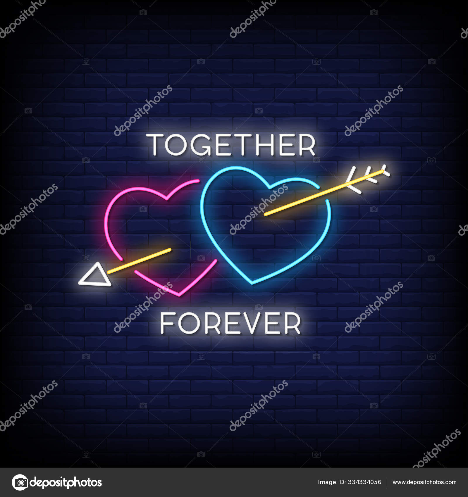 Together Forever Glowing Lettering Dark Wall Background Simply Vector ...