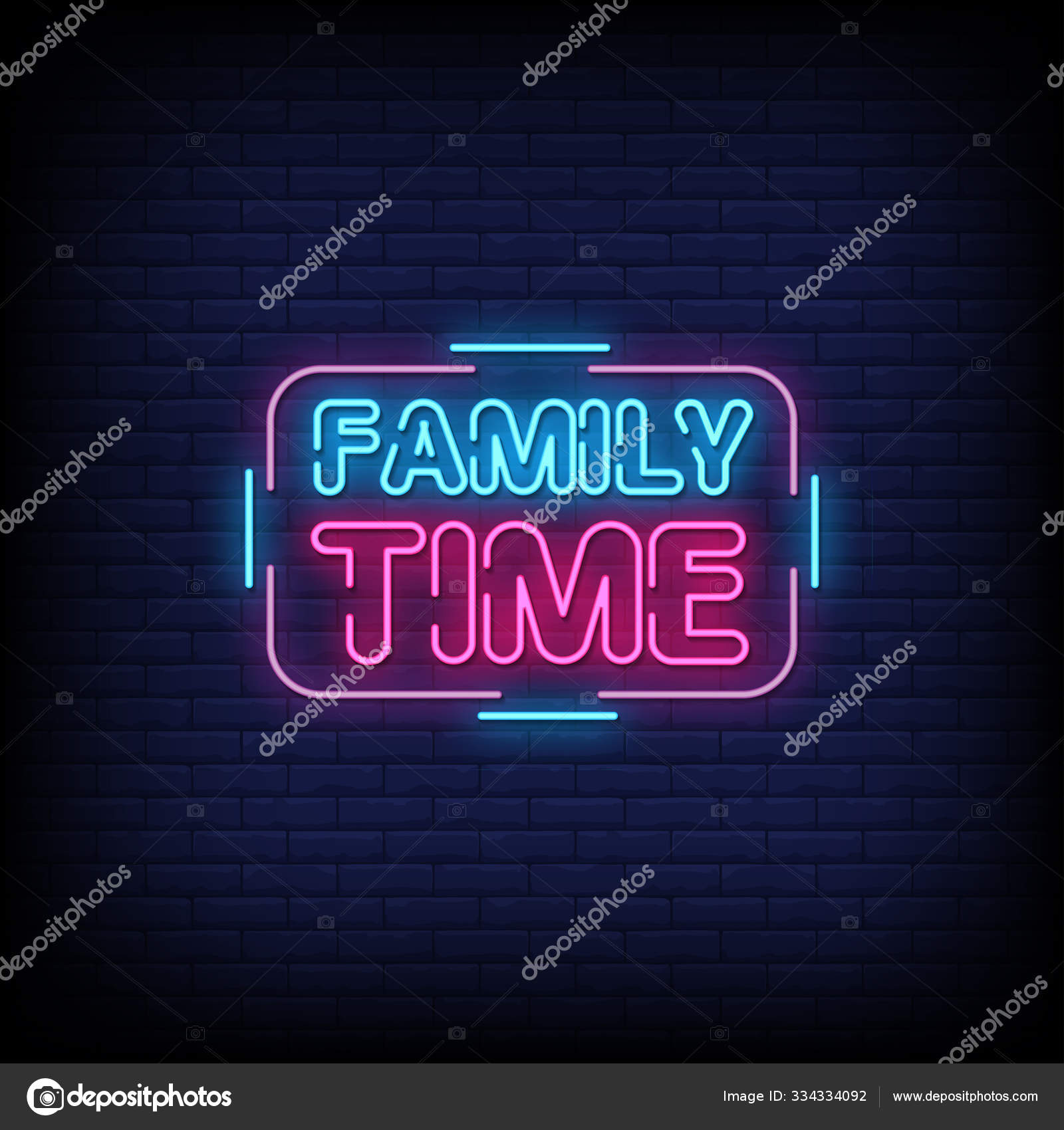 Family Time Glowing Lettering Dark Wall Background Simply Vector ...