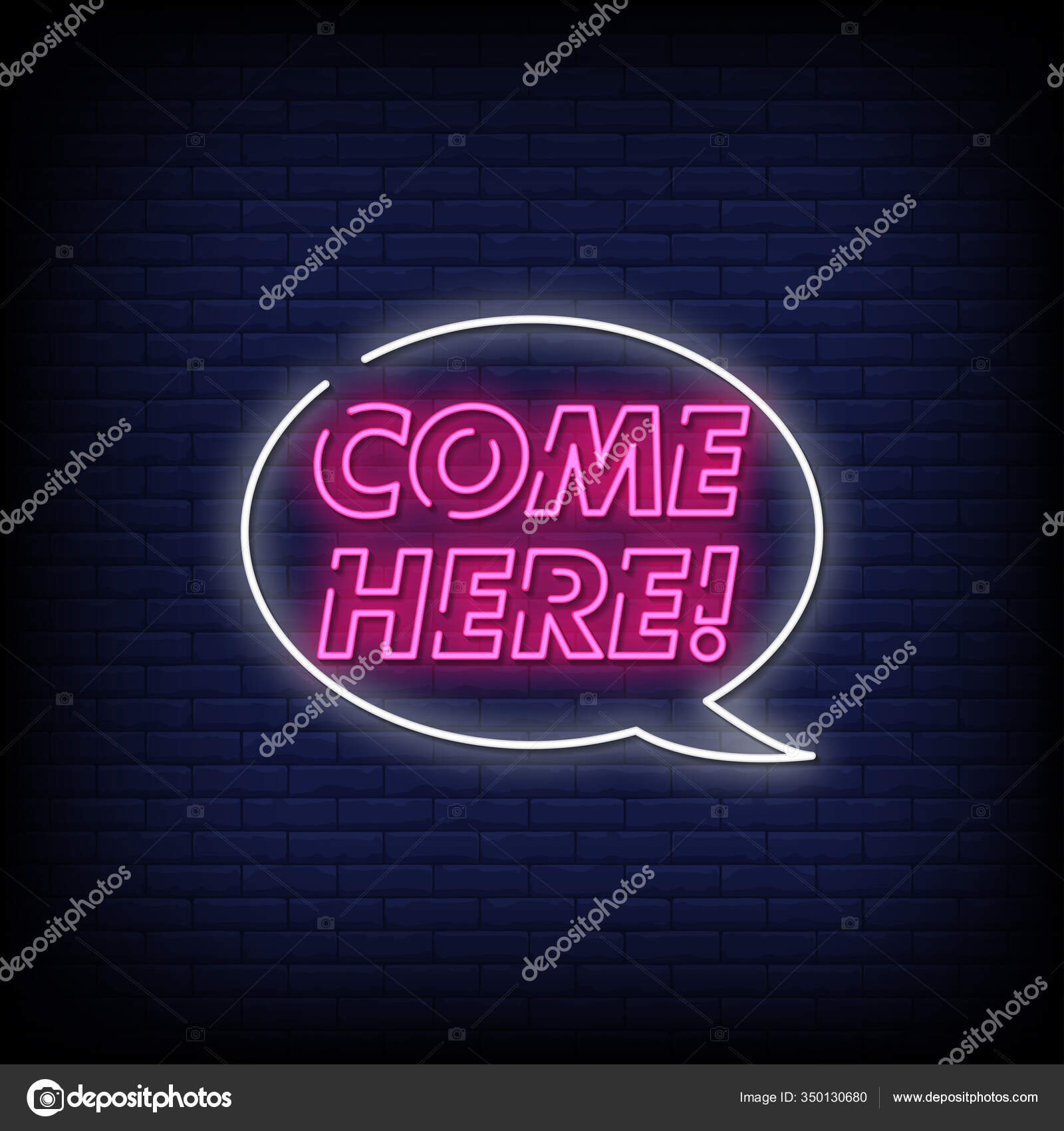 Come Here Neon Signs Style Text Stock Vector by ©bohlam 350130680
