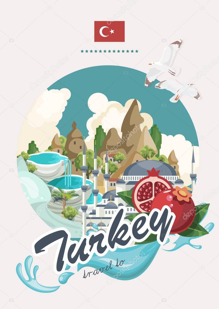 Turkey Vector Vacations Illustration Turkish Landmarks Travel Agency ...
