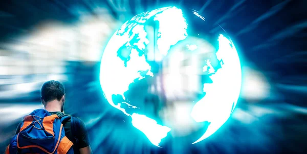 Abstract background of travel technology. Tourism industry digital ...