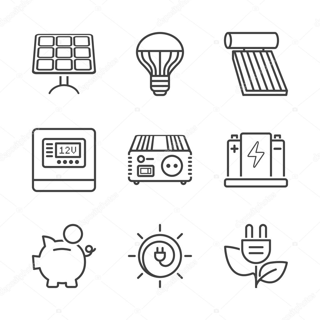 Basic solar energy equipment line icons Stock Vector by ©art_co 126671636