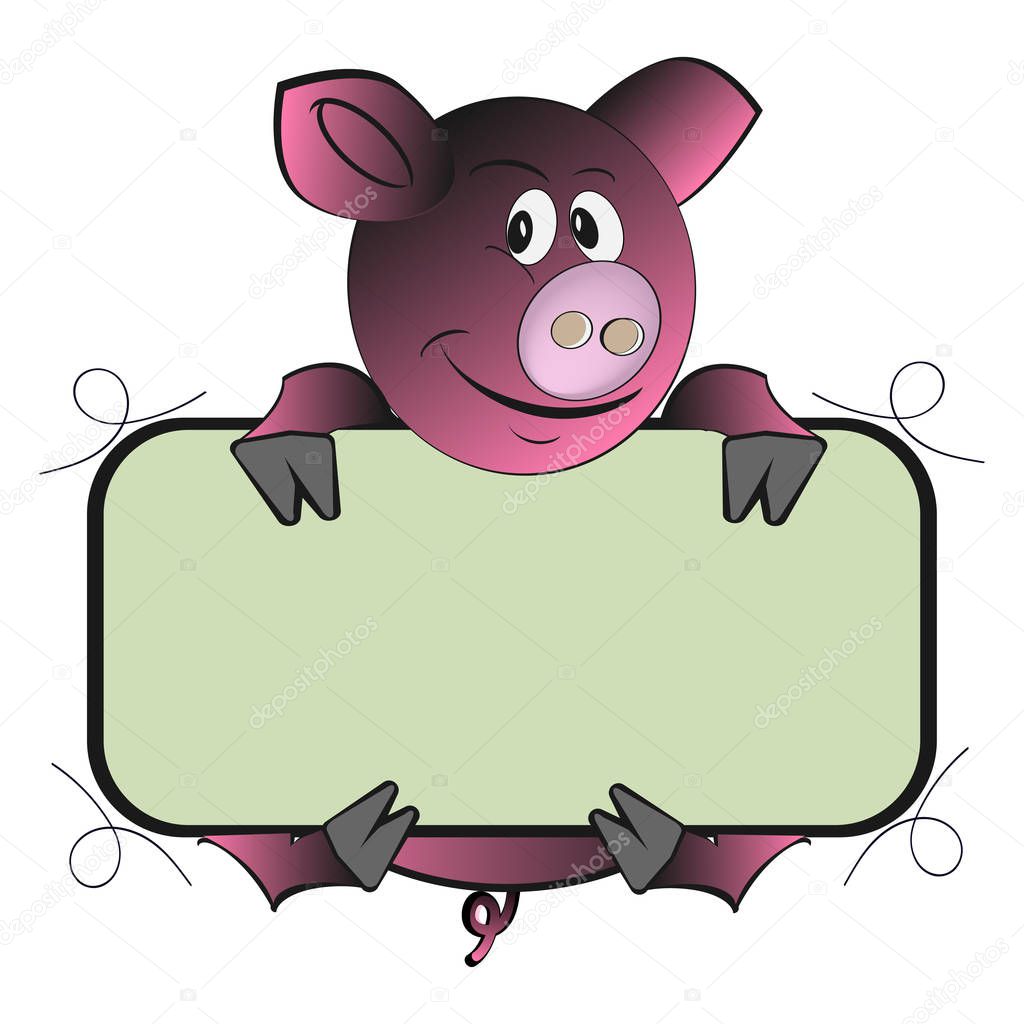 Cartel de felicitación, postal, pancarta con un cerdo de dibujos ...
