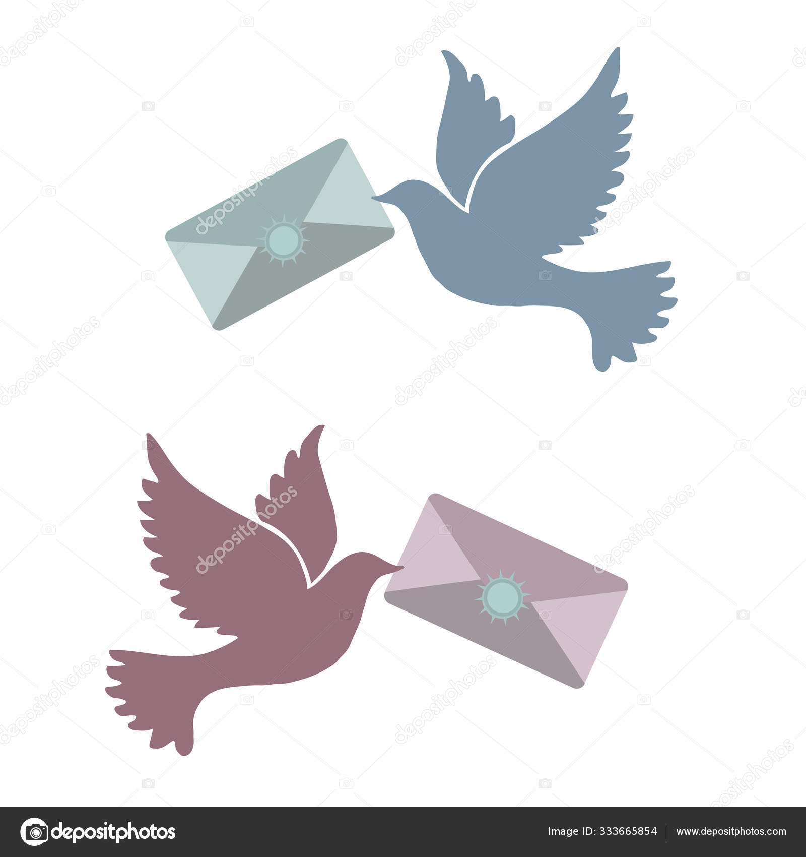 Birds bringing news, message, congratulations. Post Bird. Emblem for ...
