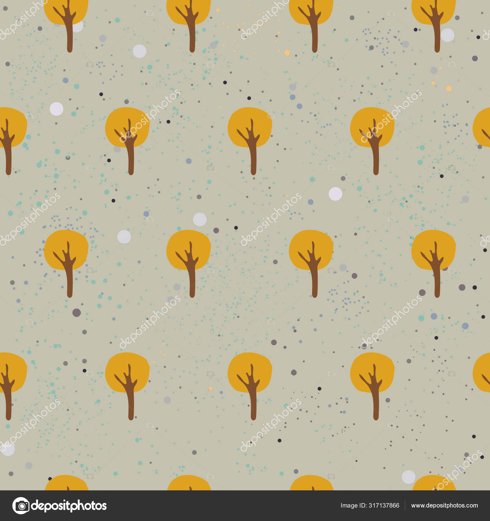 Floral Seamless Pattern Trees Background Vector Illustration Stock ...