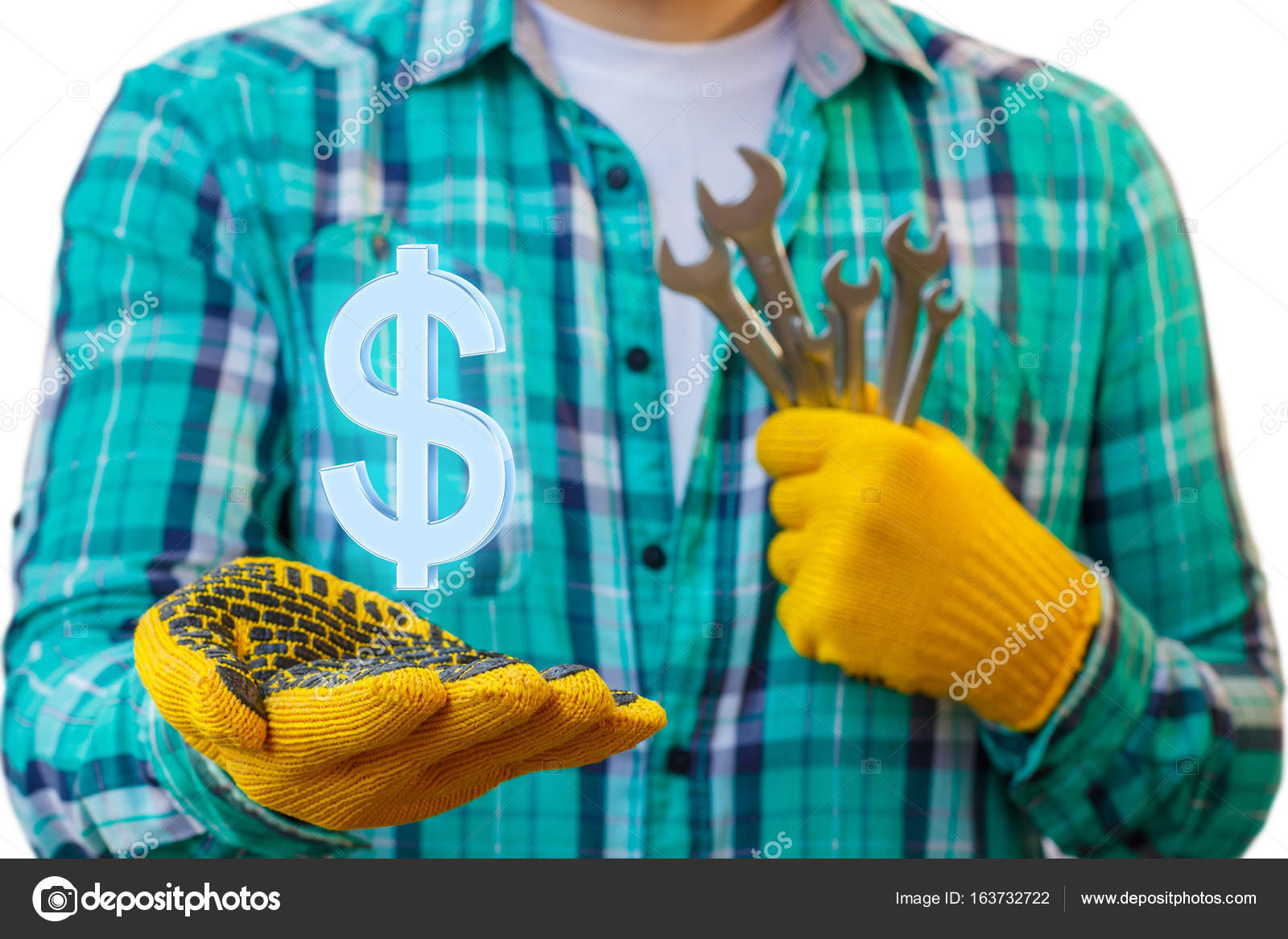 Handyman showing symbol dollar . Stock Photo by ©NataliMis 163732722
