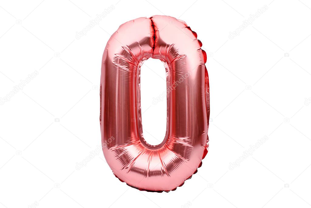 Número 0 cero, hecho de oro rosa inflable globo de helio. Globo de ...