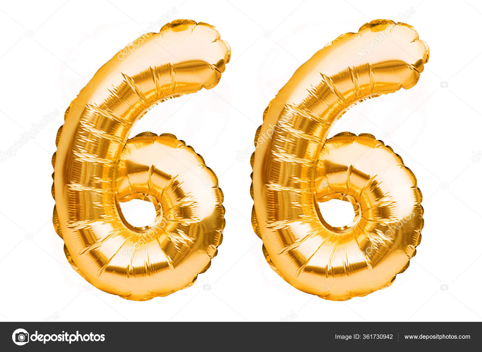 Number 66 sixty six made of golden inflatable balloons isolated on ...