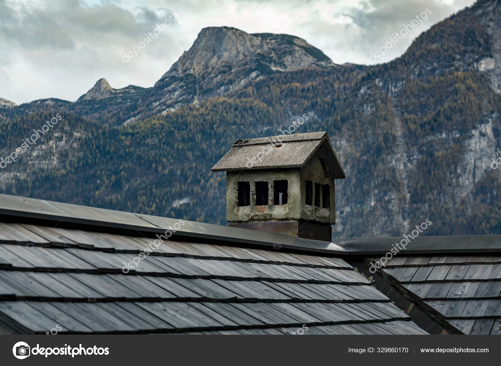 Hallstatt Village Building Roof Chimney Built Steep Mountain Next ...