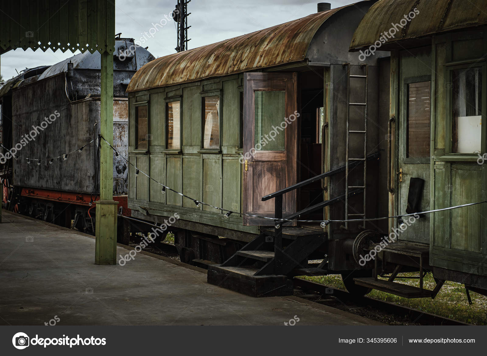 Vintage Train Platform Old Trains Wooden Buildings Stock Photo by ...