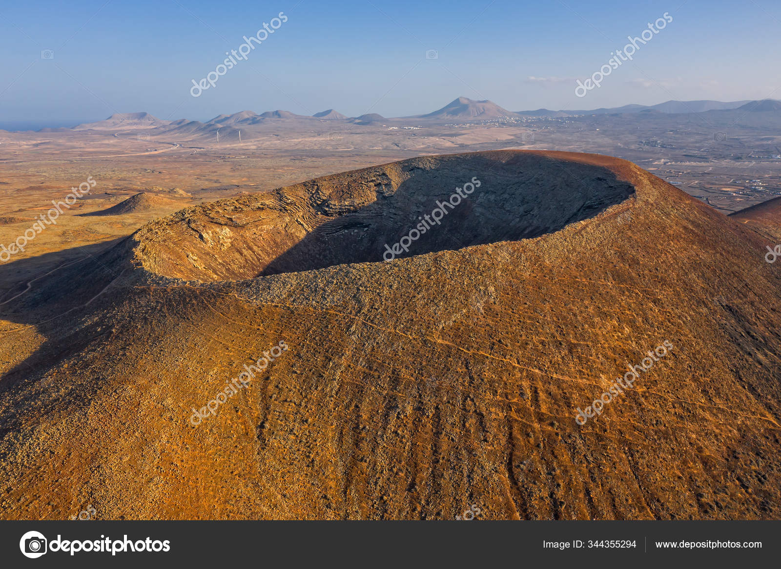 Beautiful panoramic birds eye view on Calderon Hondo, Fuerteventura ...
