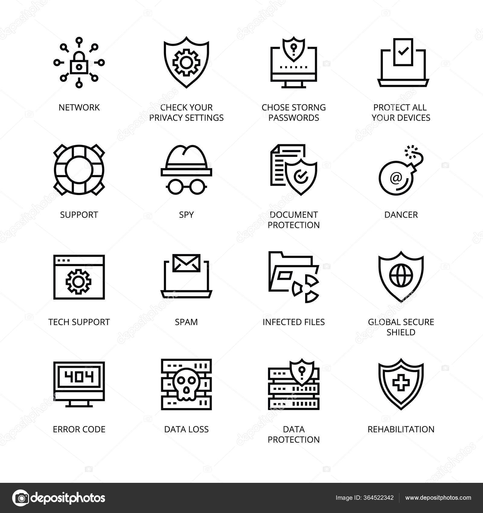 Cyber Security Outline Icons Stroke Vector Stock Vector by ©vectorstank ...