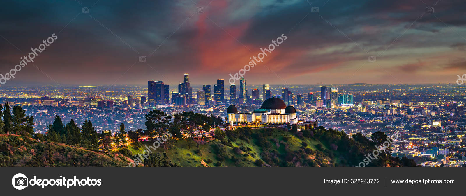Los Angeles Skyline At Night Panorama