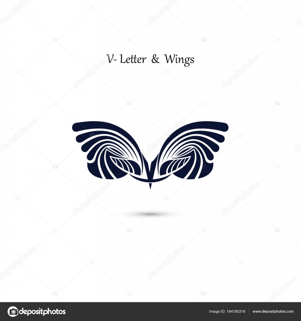 V-letter sign and angel wings.Monogram wing vector logo template Stock ...