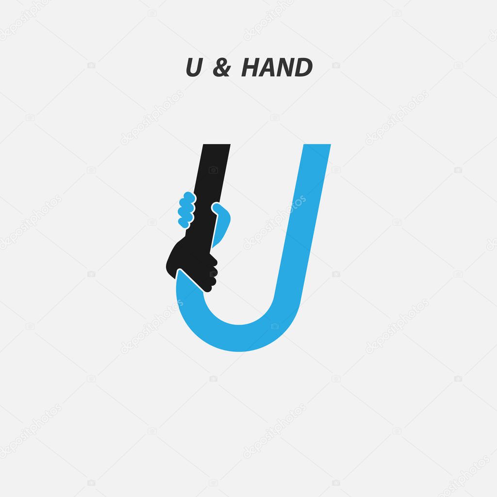 U - Letter abstract icon & hands logo design vector template.Ita ...