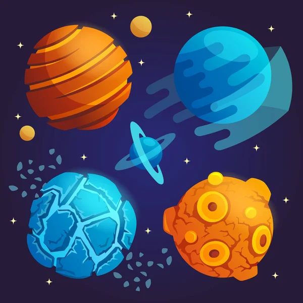 Vector set of cartoon planets. Colorful set of isolated objects. Space ...