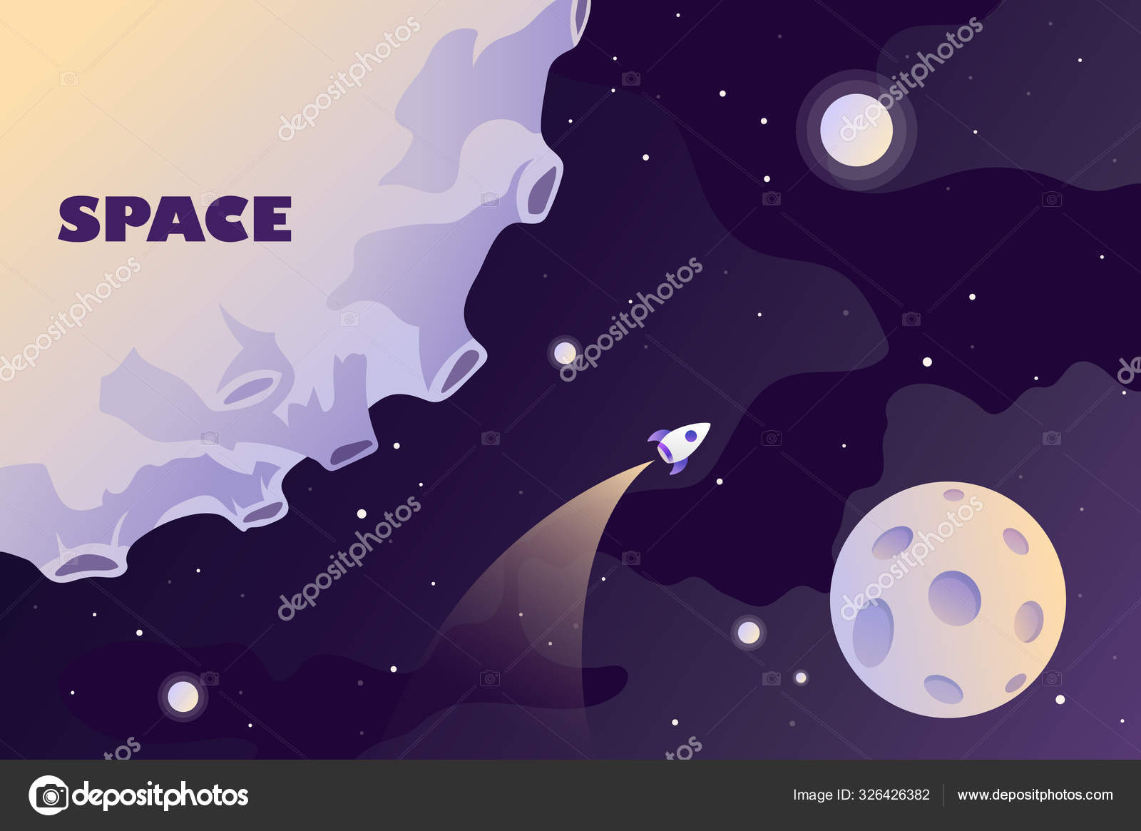 Horizontal space background with abstract shape and planets. Space ...