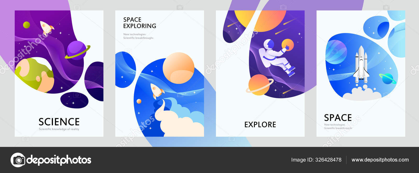 Space explore and science. Astronaut in space. Set of modern templates ...