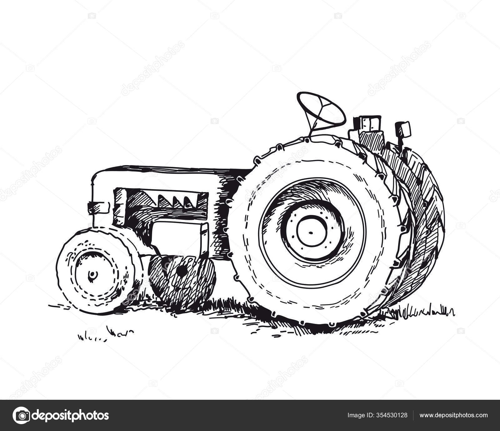 Tractor isolated on white background.. Line art style. Stock Vector by ...