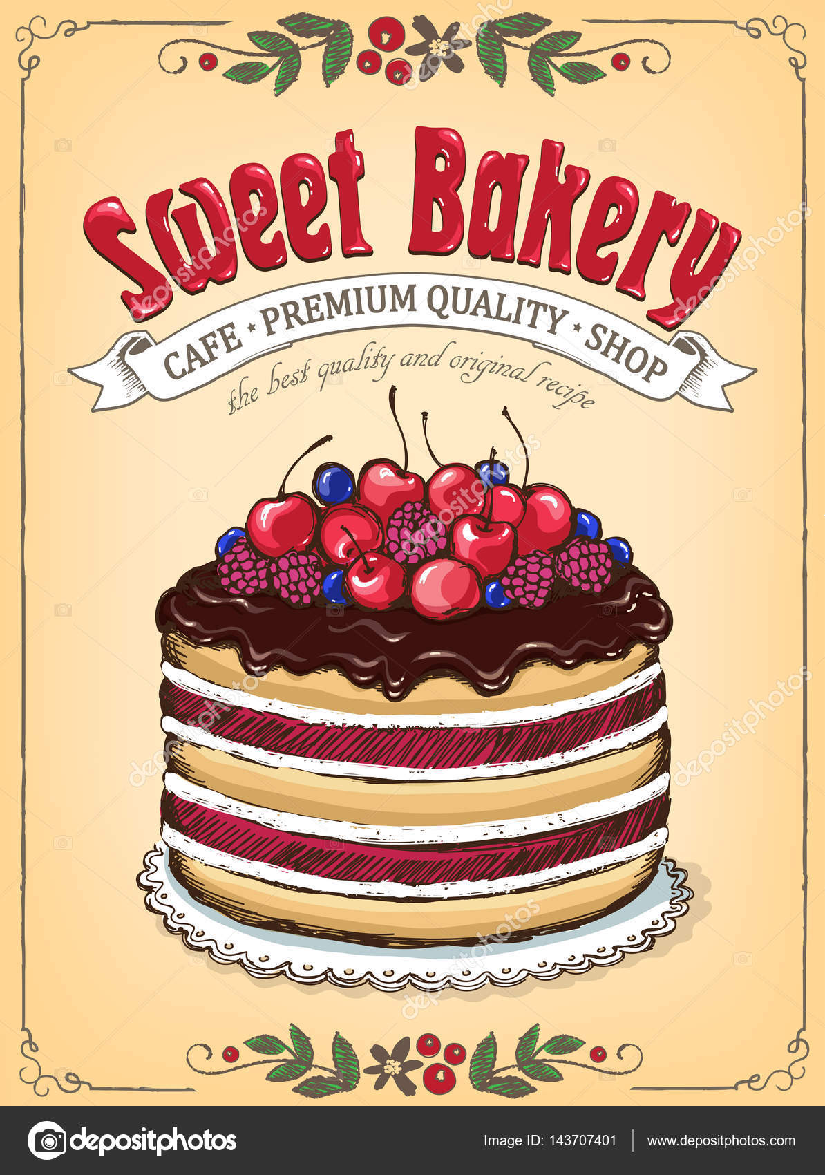 Birthday Cake Illustration Vintage