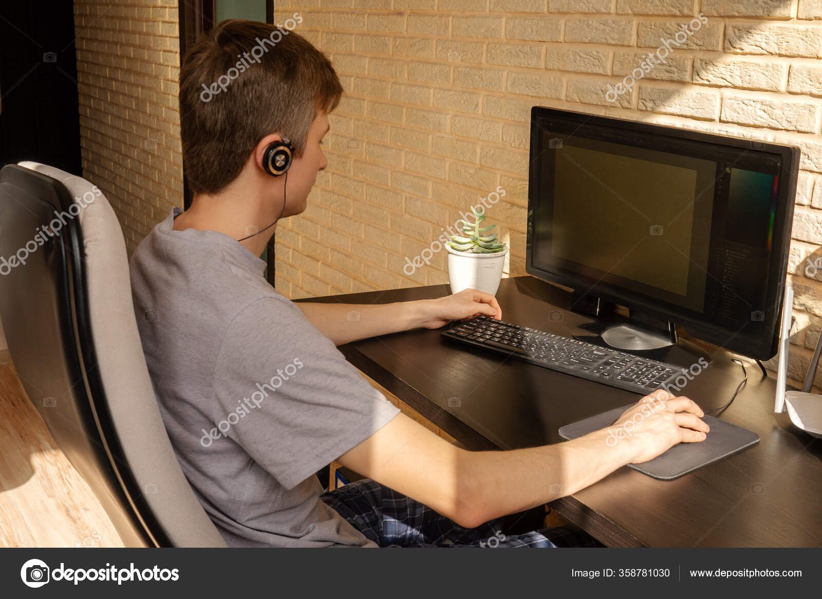 Remote Work Life Young Man Workplace Home Sunshine — Stock Photo ...