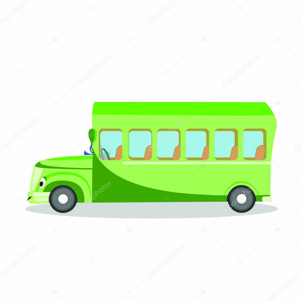 Verde vista lateral del autobús - Imagen vectorial de dibujos animados 2022