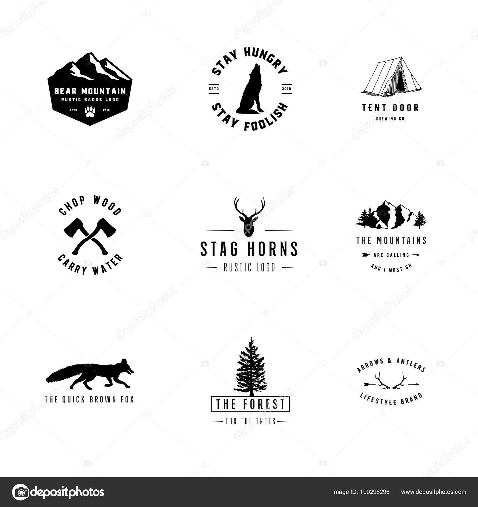 Rustic Logos Set Rustic Logo Templates Designs Outdoors Nature Stock ...
