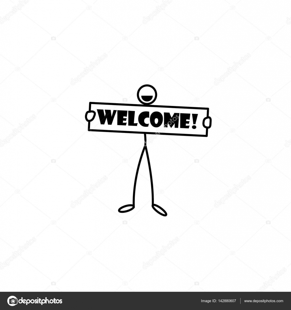 Stick figure holding sign | Stick figure holding welcome sign — Stock ...