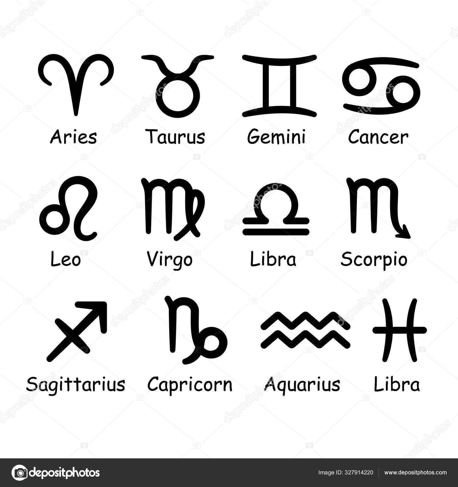 Símbolos de signo do zodíaco com legendas Vetor de stock de ©binik1 ...