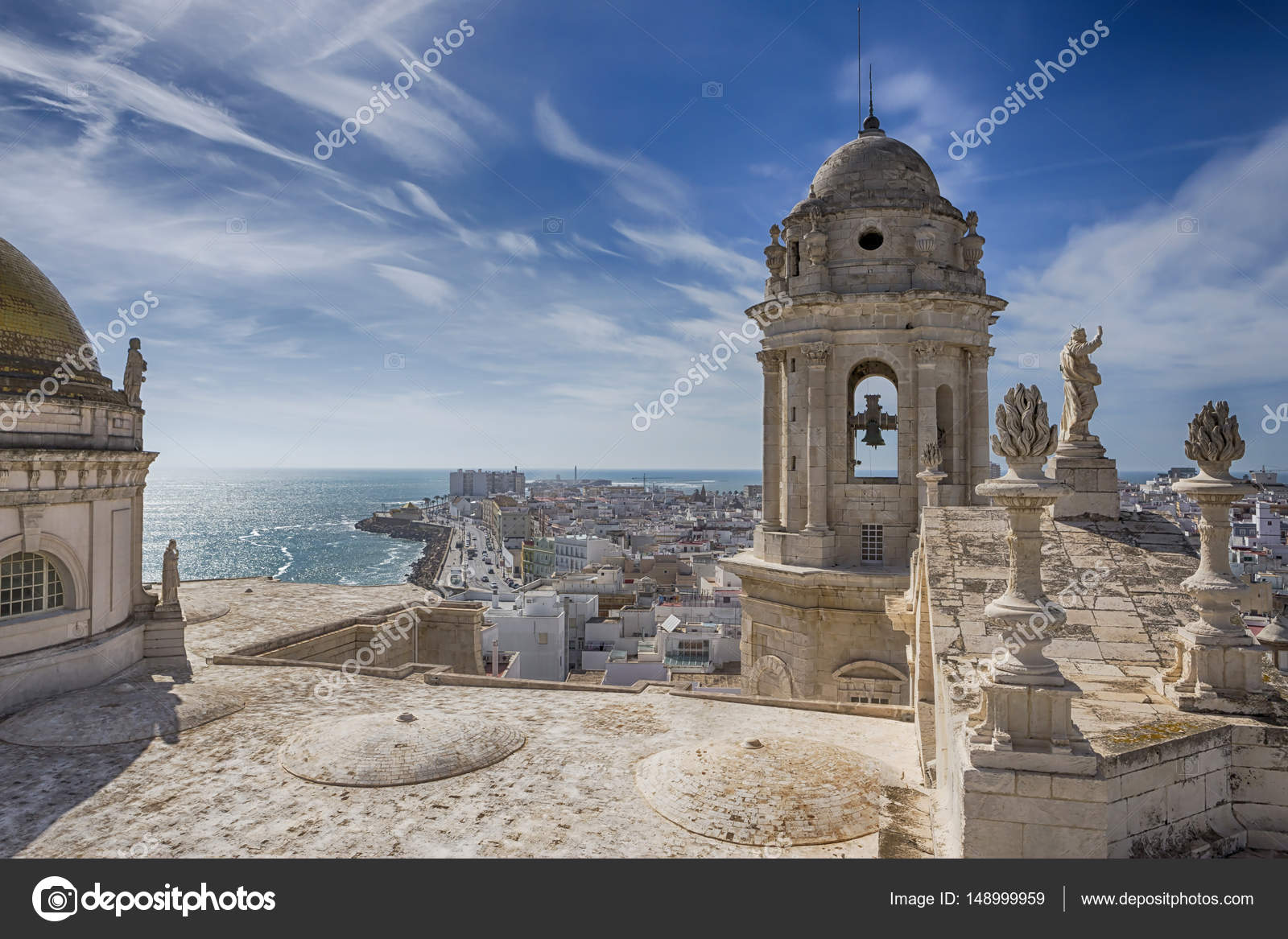 Cadiz Spain March Bell Tower Statues Roof Cathedral Cadiz Completed ...
