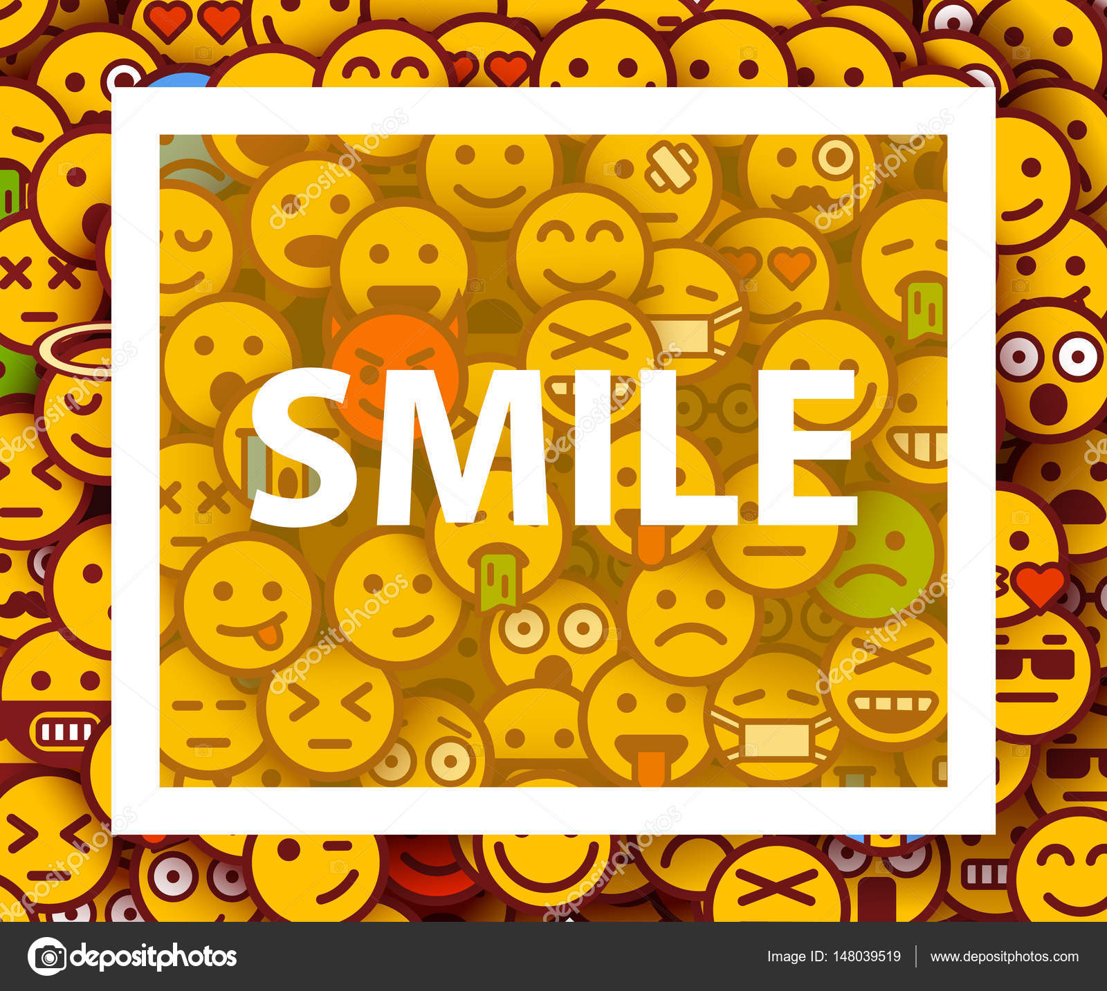 Smiley faces design elements. Background with smiles. Happiness concept ...