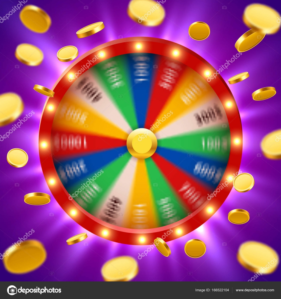 Roue de fortune 3d réaliste avec des pièces d'or volantes. La roulette ...