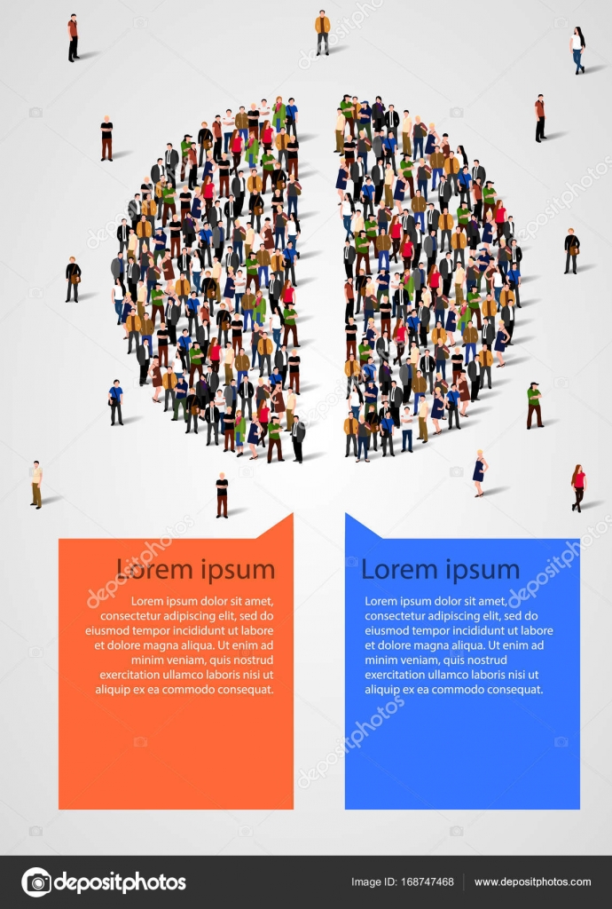 Pie chart composed of people divided in half. Statistics and ...
