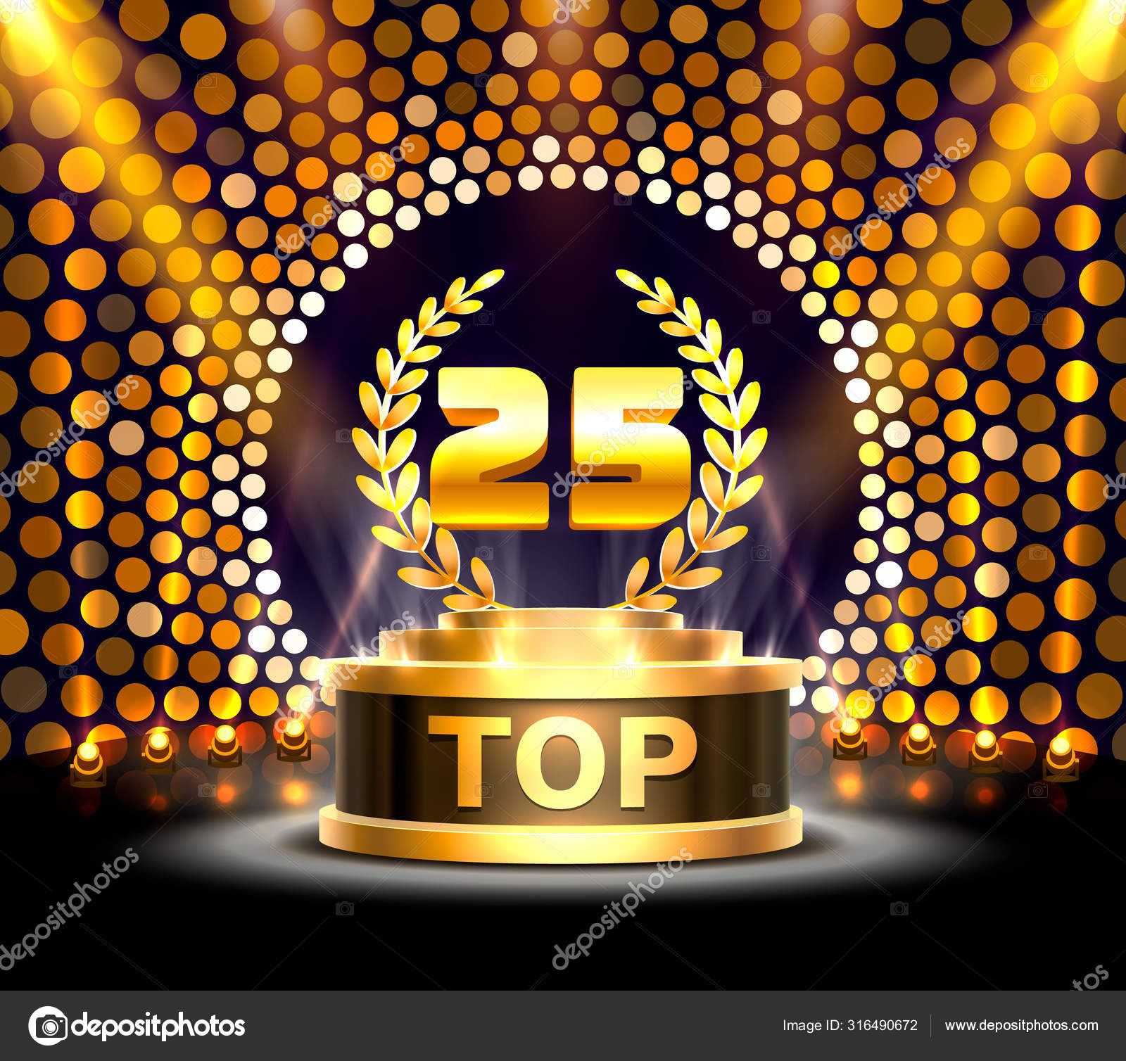 Parte superior 25 mejor signo de premio podio, objeto de oro . Vector ...