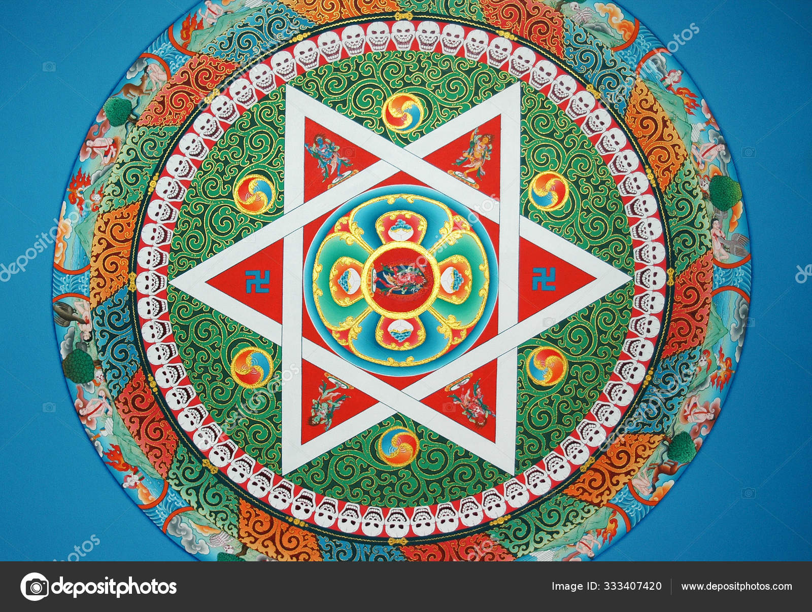 Tibetan mandala on the ceiling of the monastery in Kathmandu Stock ...