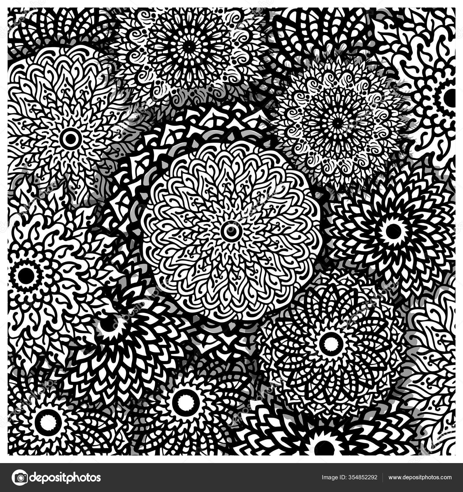 Doodle Line Pile Complicated Flower Mandalas Abstract Design — Stock ...