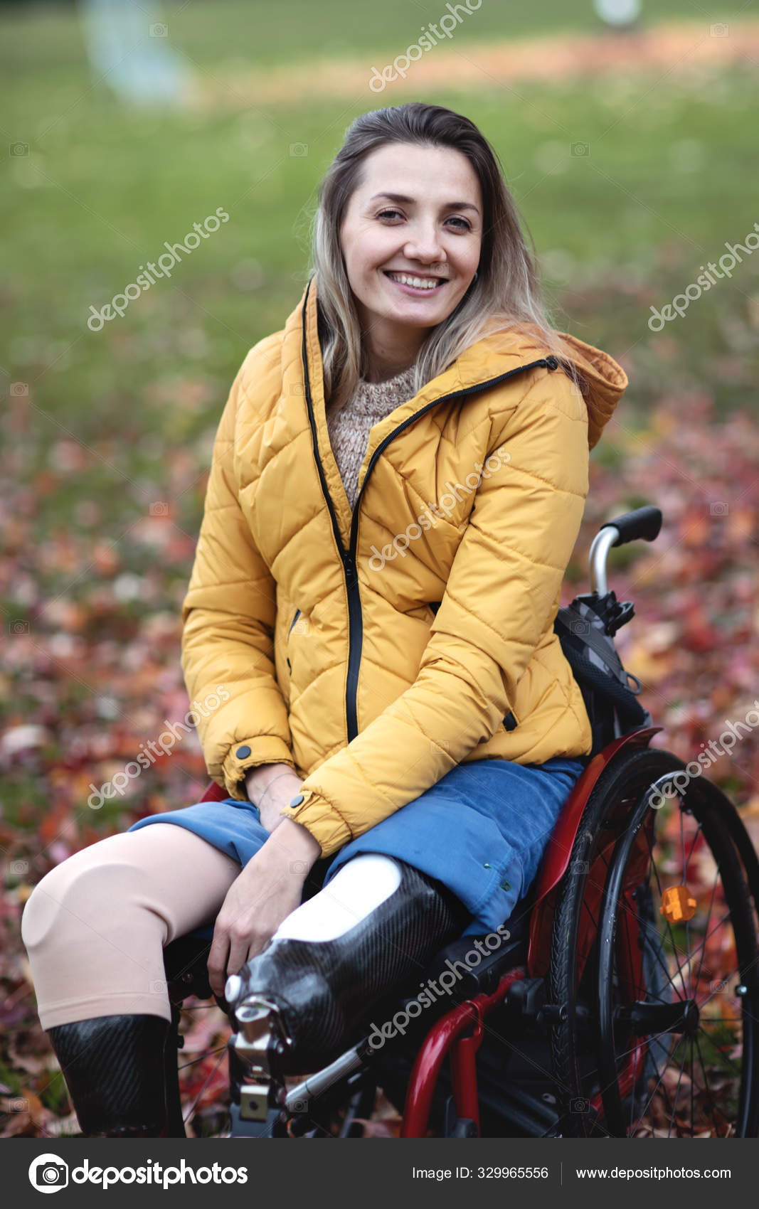 Beautiful disabled woman sitting in a special chair. — Stock Photo ...