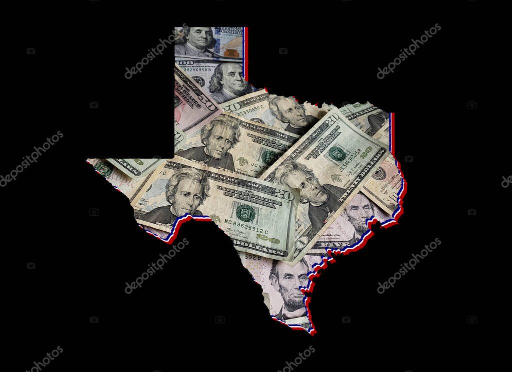 formación de billetes en dólares americanos y el mapa del estado de ...