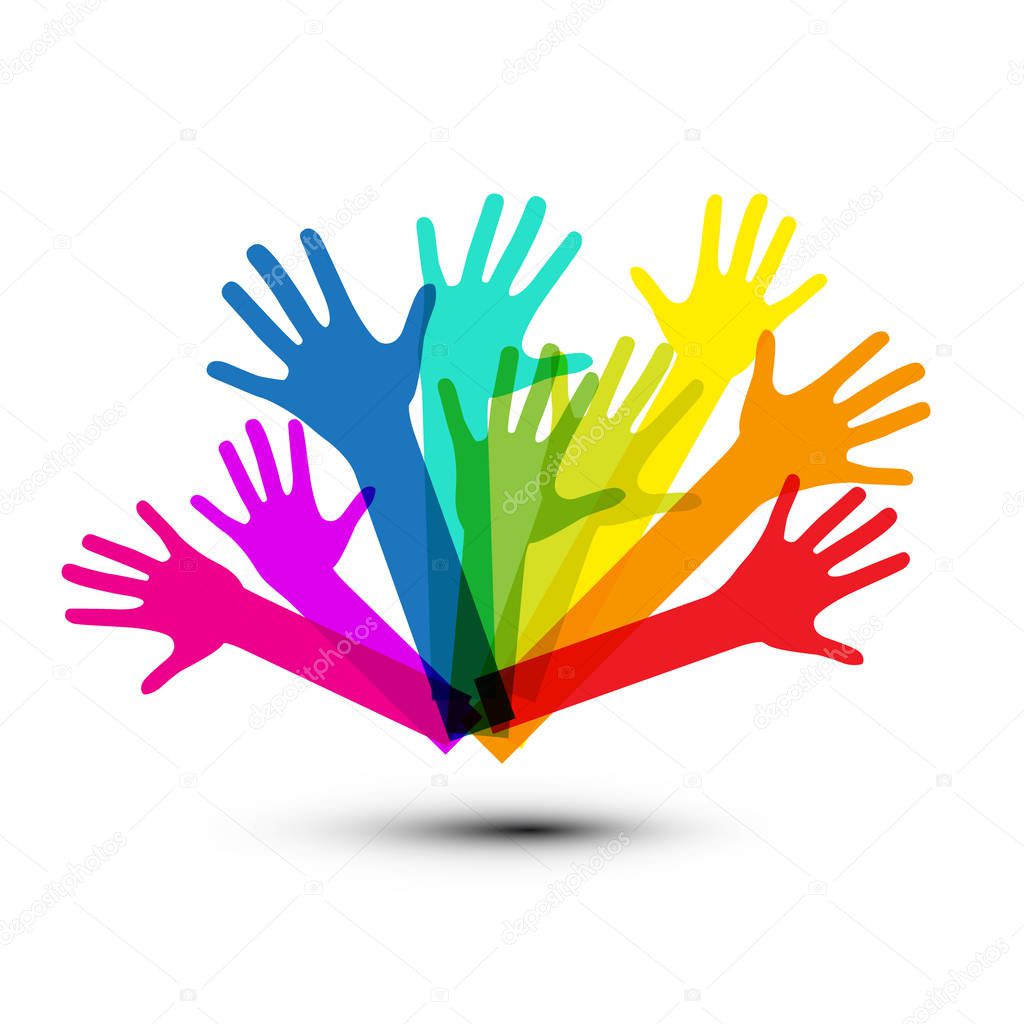 Manos vectoriales coloridas aisladas sobre fondo blanco 2022