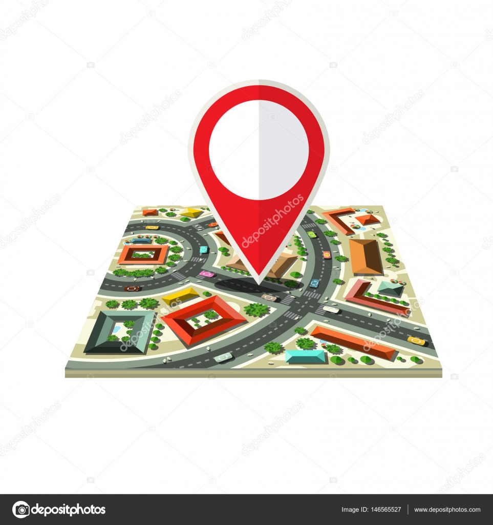 Vector City Map Icon with Red Marker Isolated on White Background Stock ...
