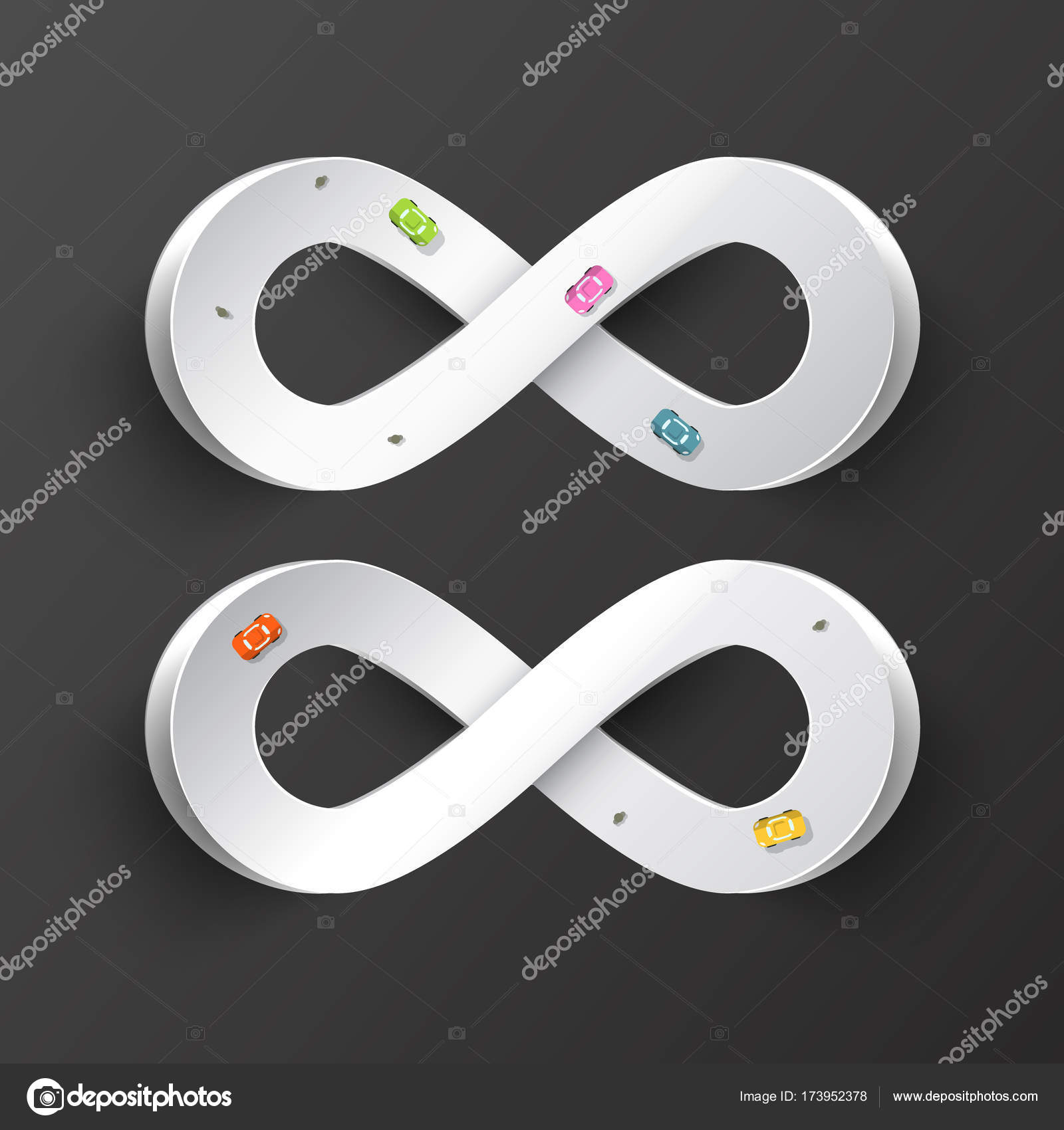 Símbolo infinito. Símbolos de camino infinitos de papel con coches y ...